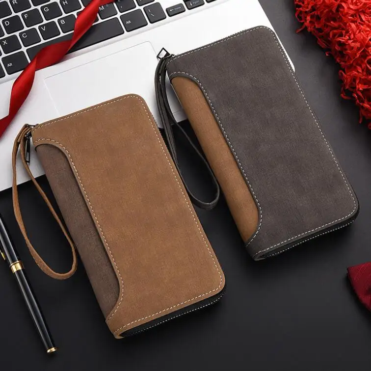 Men's Long Wallet Diy Zipper Clutch Bag Frosted Texture Multi ...