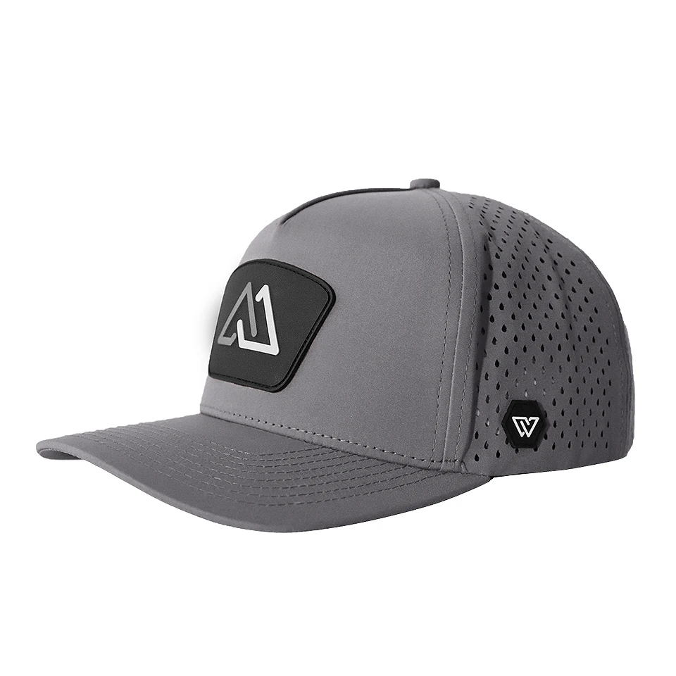 Gray Nylon Trucker Hat with Eco-Friendly Rubber Applique