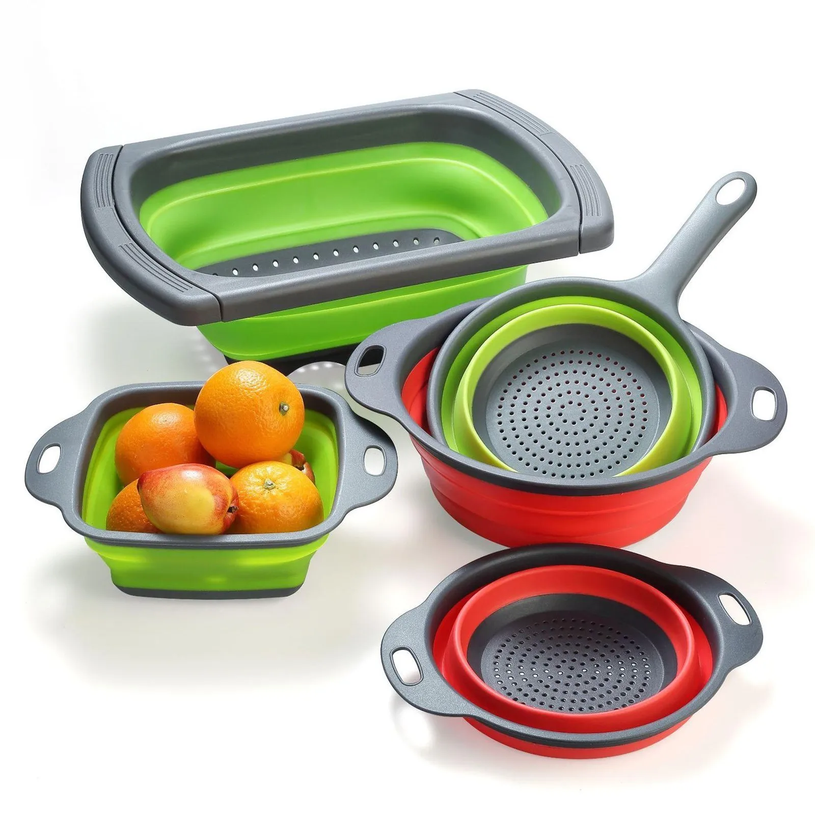 Collapsible Colander Set, Pasta Strainer Basket with Plastic Handles ...