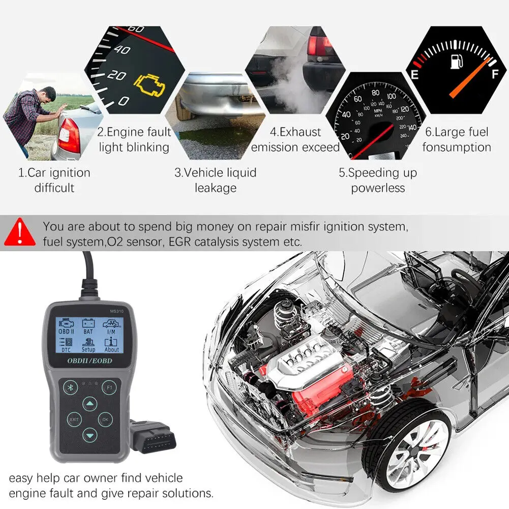 MS310 Car Fault Diagnostic Tool - Universal OBD2/EOBD Scanner
