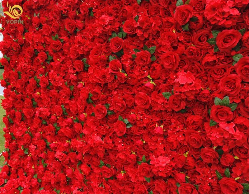 Yopin 215 Wedding Decoration Stage Red Flower Wall Backdrop Cloth ...