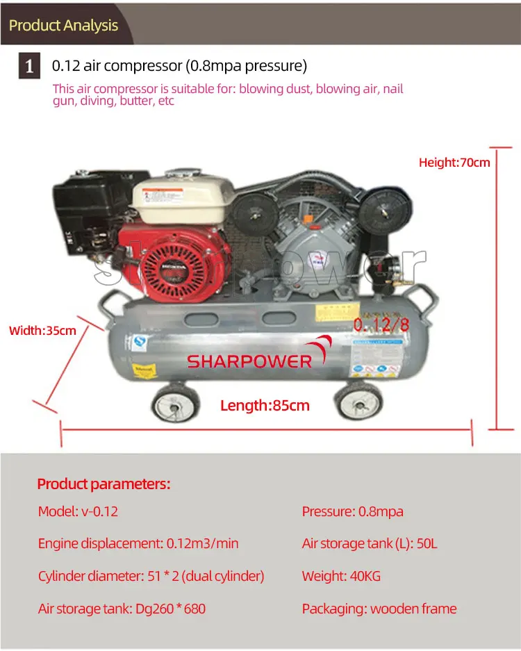 SHARPOWER Factory High Pressure 190 390 GX160 170 Gasoline Engine air Compressor| Alibaba.com