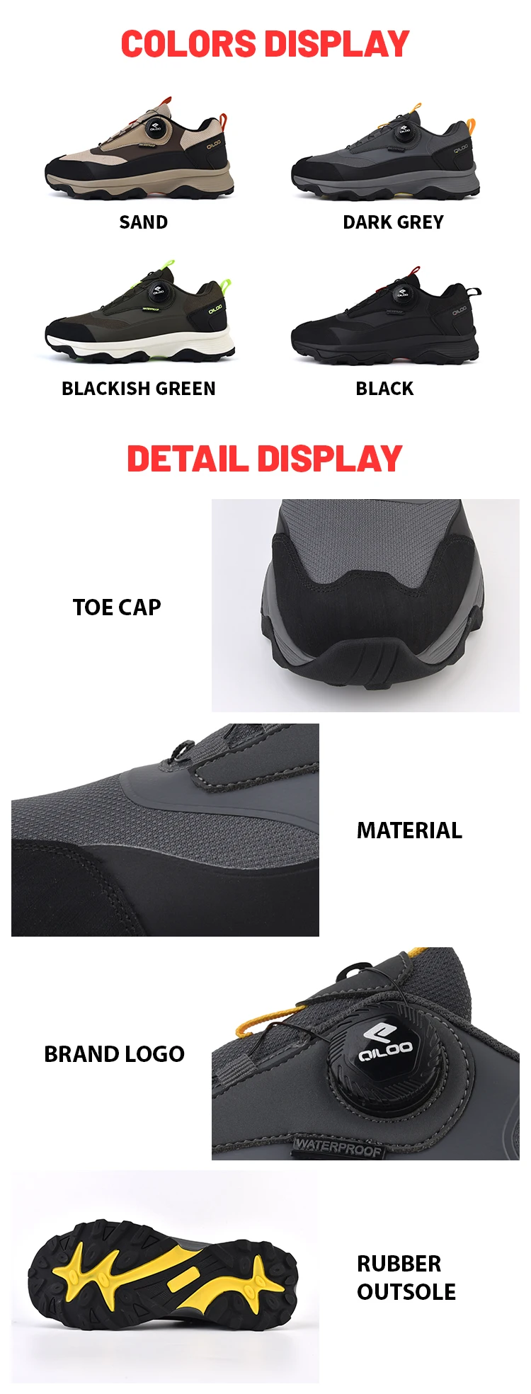 Qiloo 2023 High Quality Oem/odm Sport Shoes Men's Waterproof Hiking ...