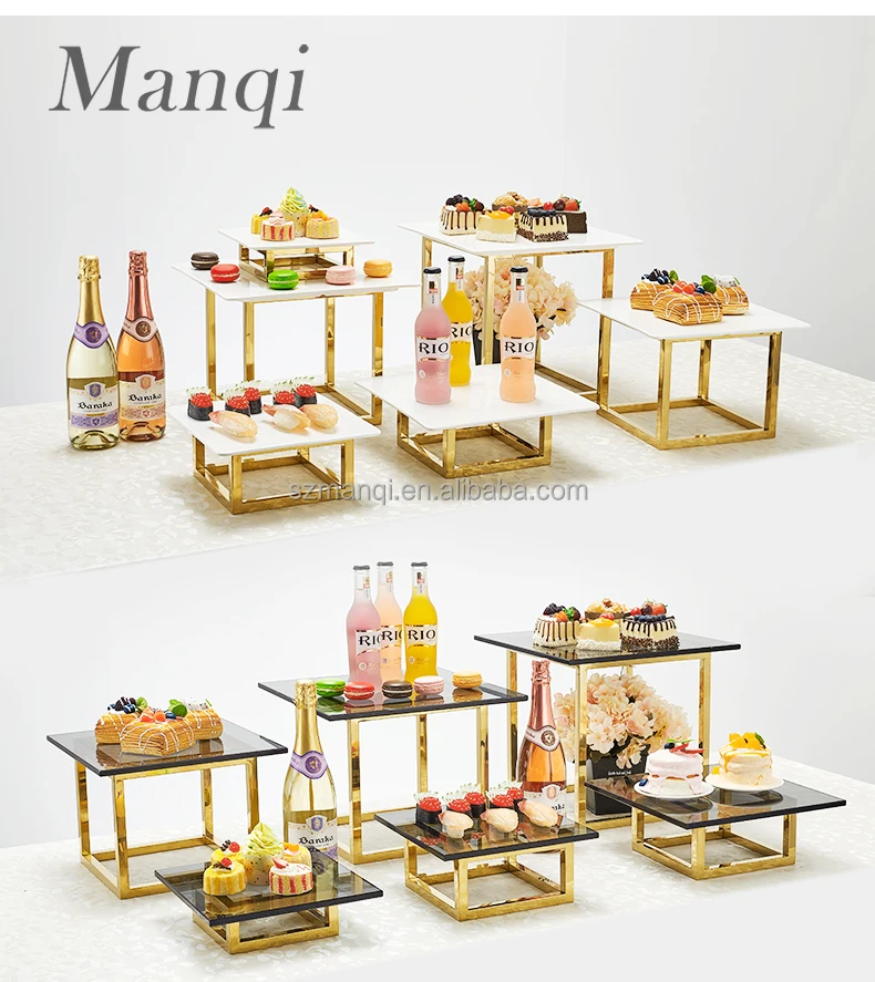 3 Tier Buffet Display Stand - Gold Acrylic Glass Wedding Cake Stand