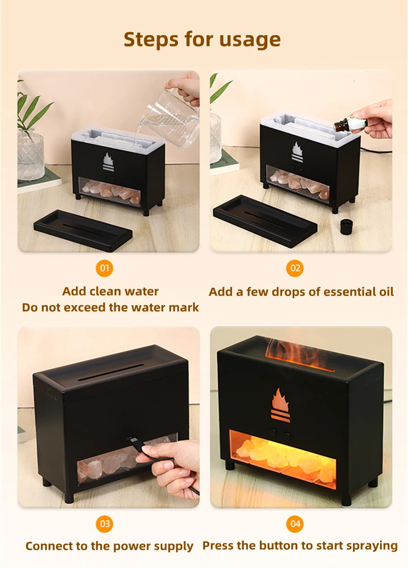Simulation Closet 3d Flame Aromatherapy Salt Stone Air Humidifier Usb ...