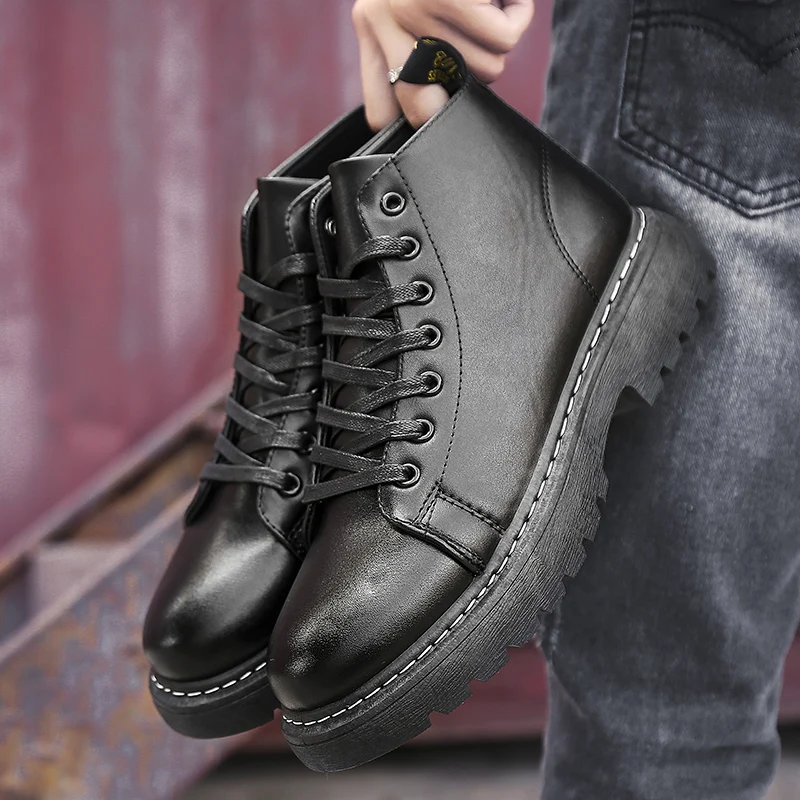 Wholesale Walking Leather Hard-wearing Waterproof Boots Black Glossy ...
