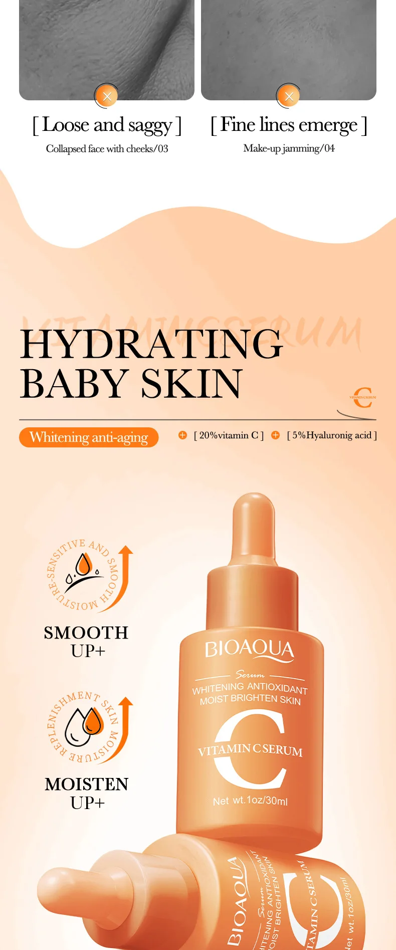 BIOAOUA Hydrating Vitamin C Face Serum - Brighten & Moisturize
