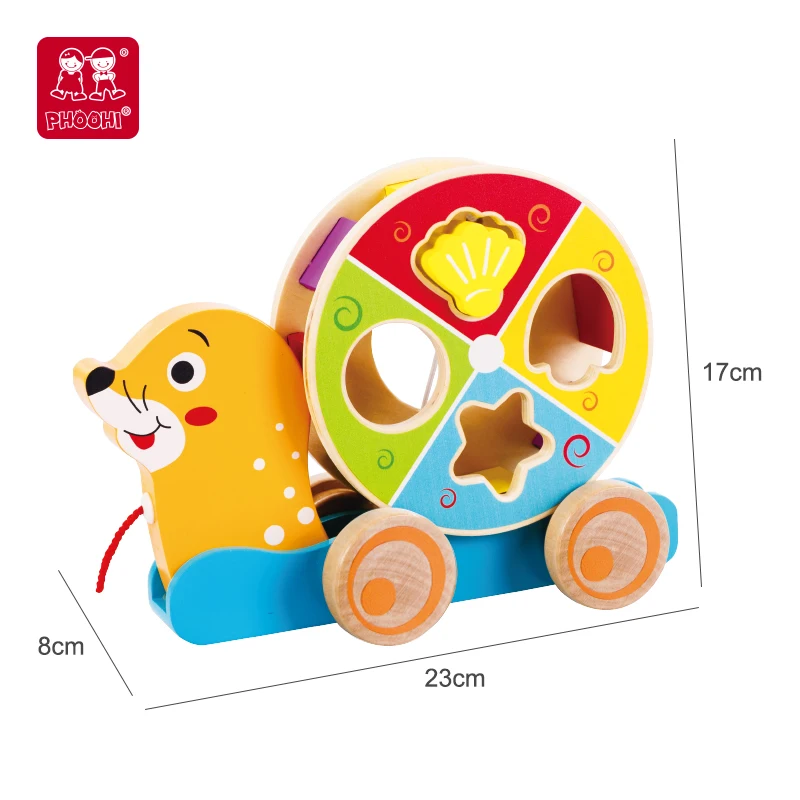 Wooden Pull Along Toy Educational Learning Montessori String Cart For ...