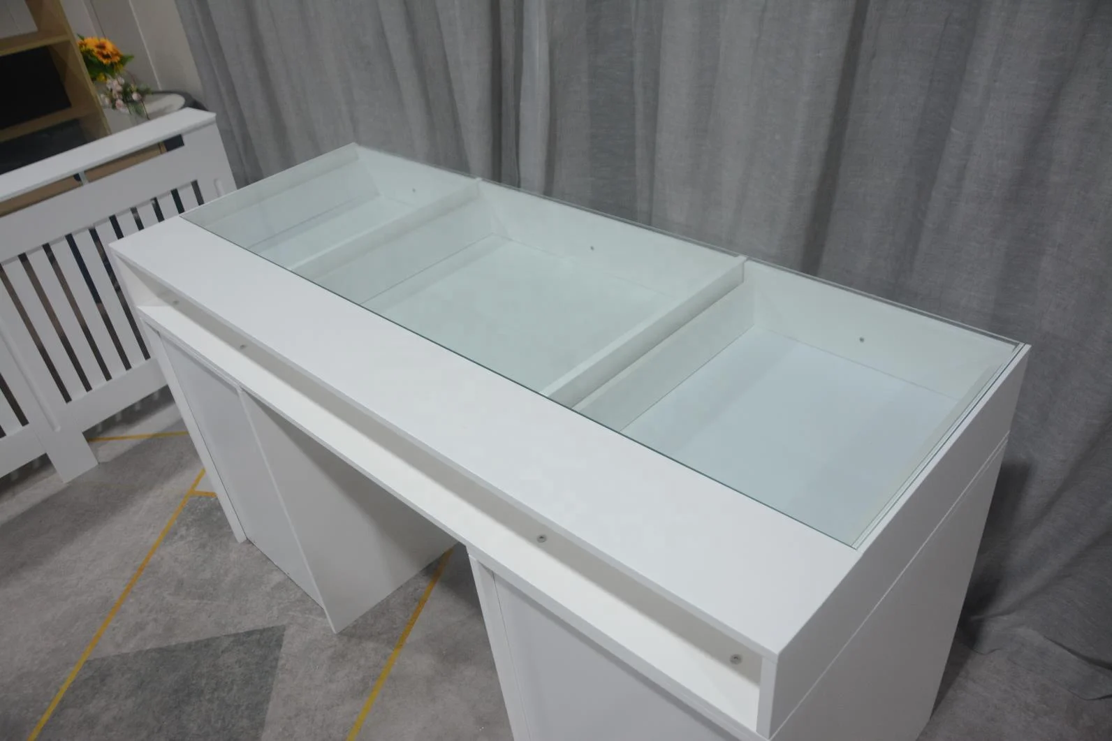 Modern White Makeup Vanity Table with Glass Top - Stylish Dressing ...