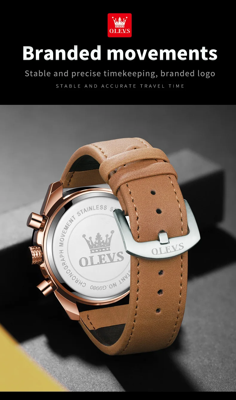 OLEVS 9980 Men's Watch - Stylish Quartz with Leather Band