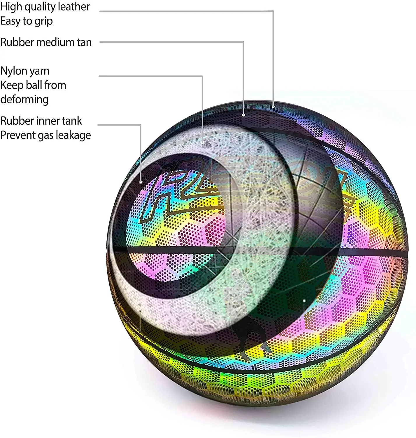 Official Size and Weight Holographic Reflective Basketball Flash ...