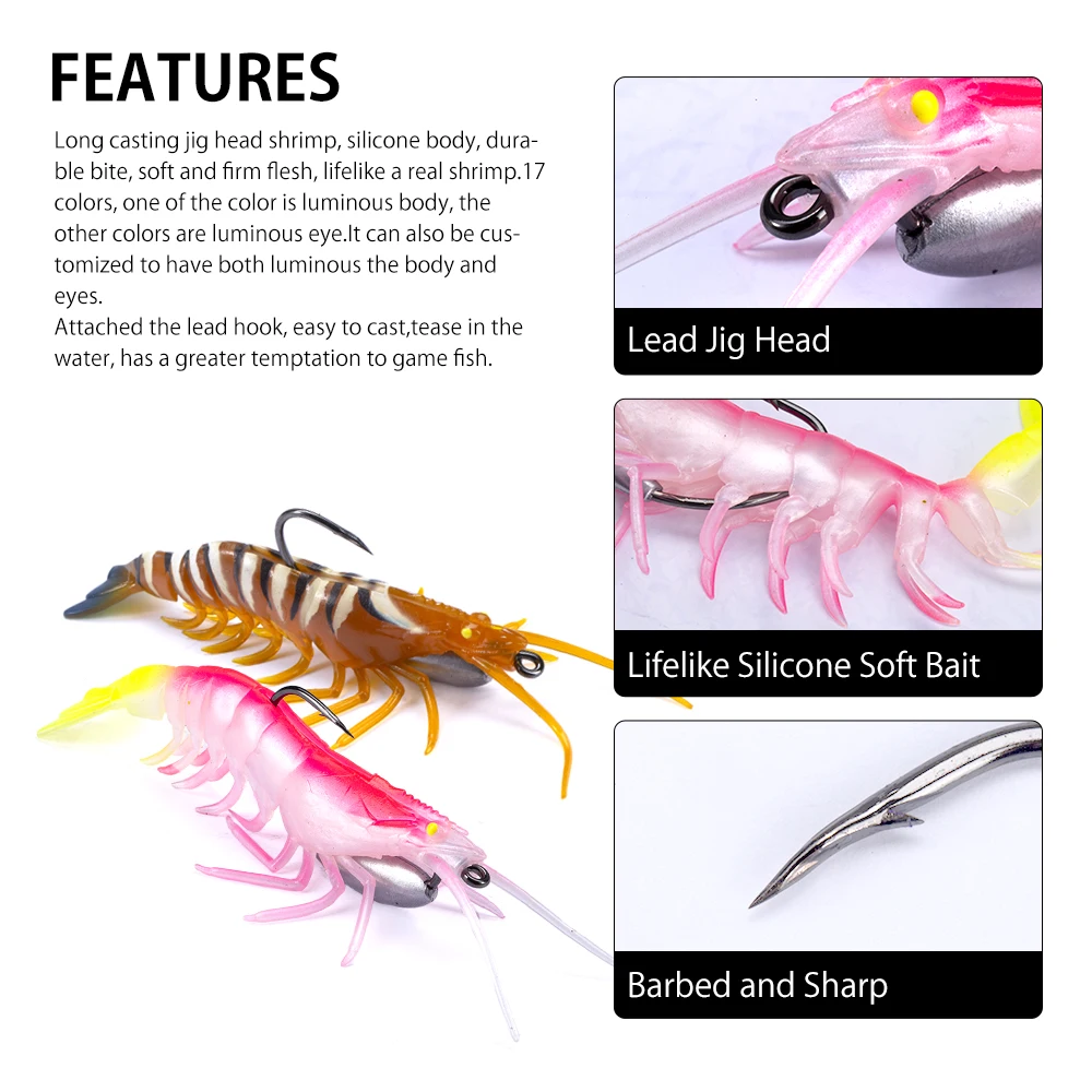Hot Selling UV Swimbait With Jig Head Hook 160mm 27.6g Saltwater Flick Prawn Soft Shrimp Bait ...