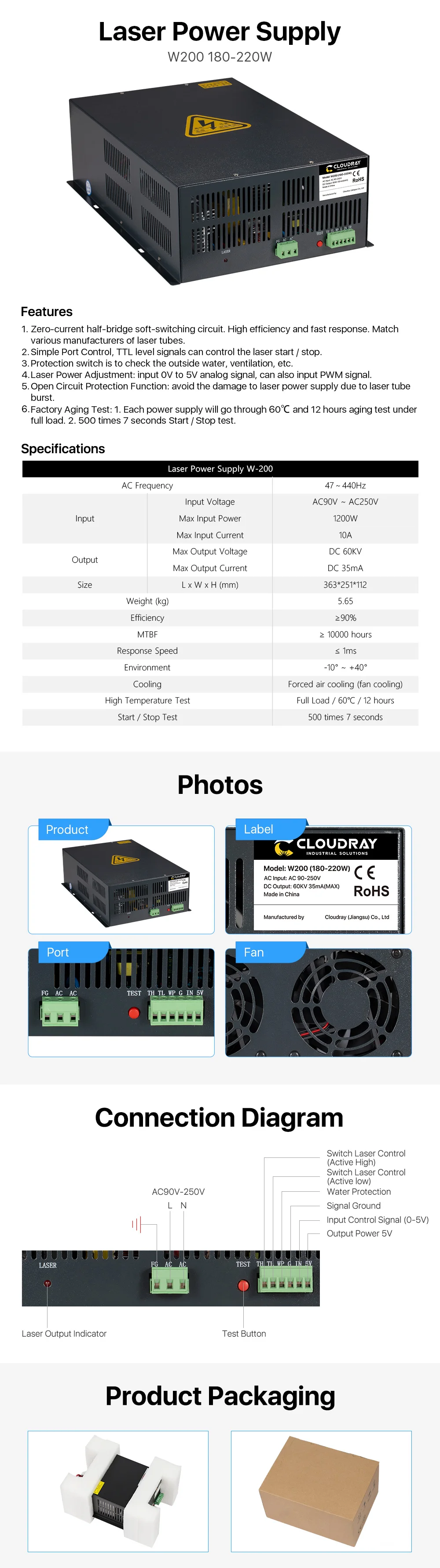 Cloudray HY-W Series Power Supply W200 for CO2 Laser Machine
