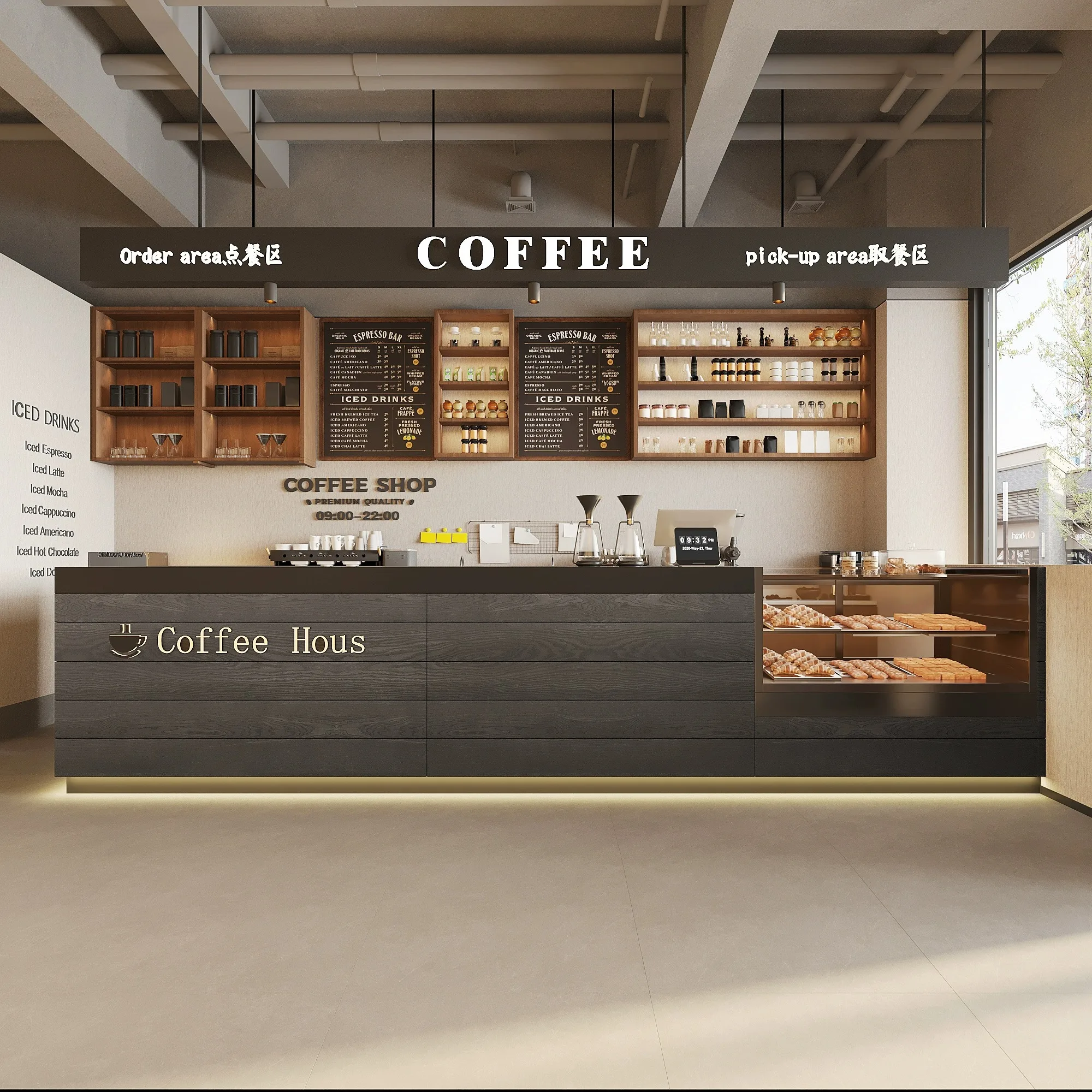 Modern Coffee Shop Bar Counter & Bakery Display Cabinet - Custom Corner ...