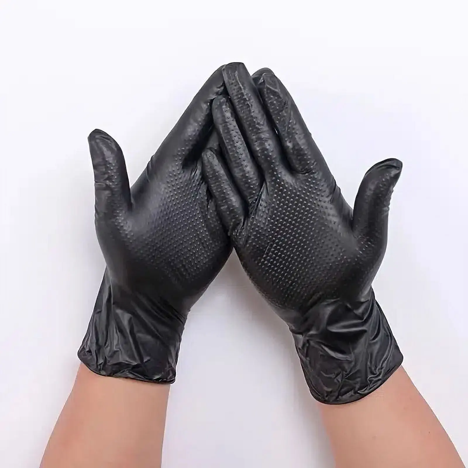 Bulk Disposable Large Black Nitrile Gloves Diamond Industrial Grade ...