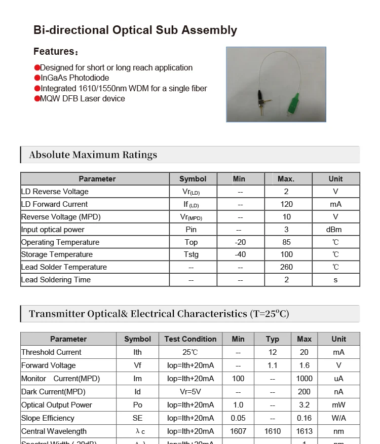 1550nm Pon Onu Bosa Package Laser Diode Module For Fiber Optical ...