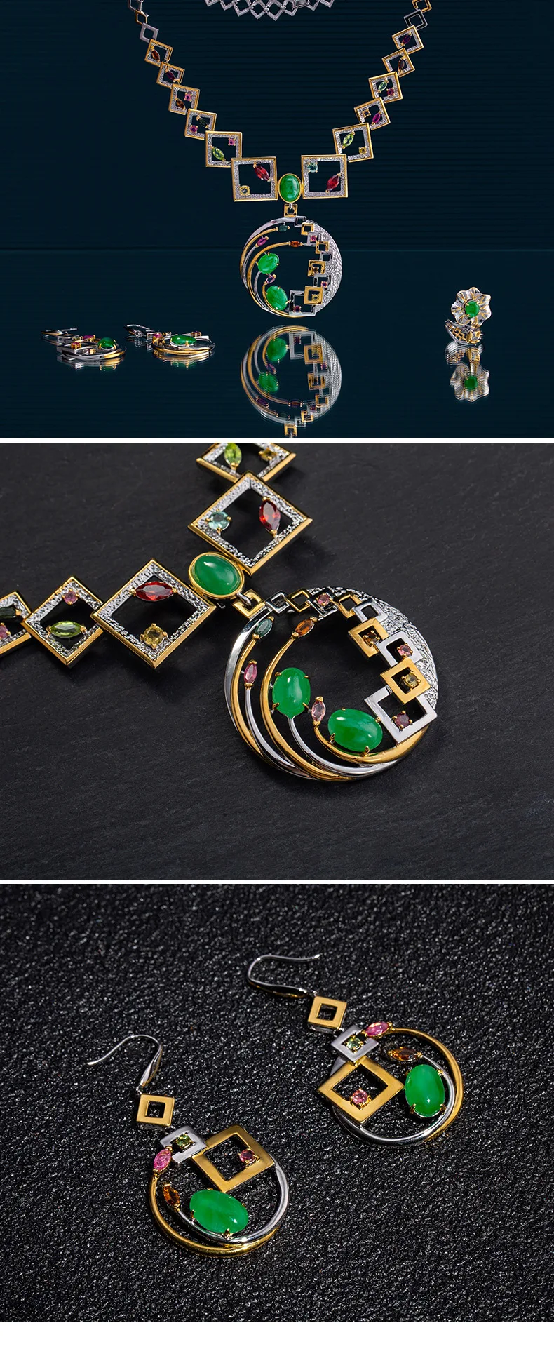 Carline Women Handmade Original Design Jade Tourmaline 925 Silver 18k ...