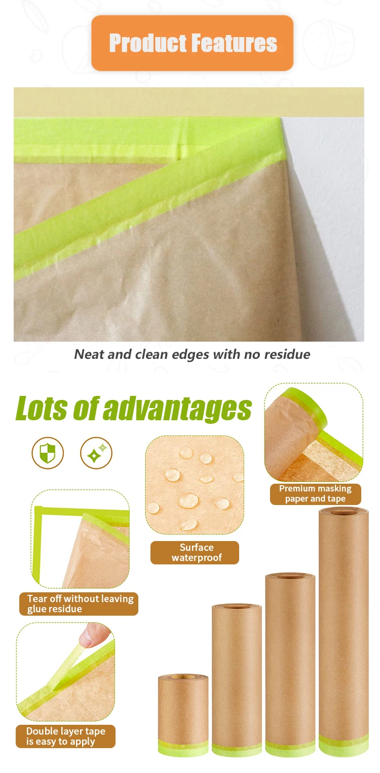 Anti Hot-sale Pre-taped Kraft Paper for Car Painting Automotive Kraft ...