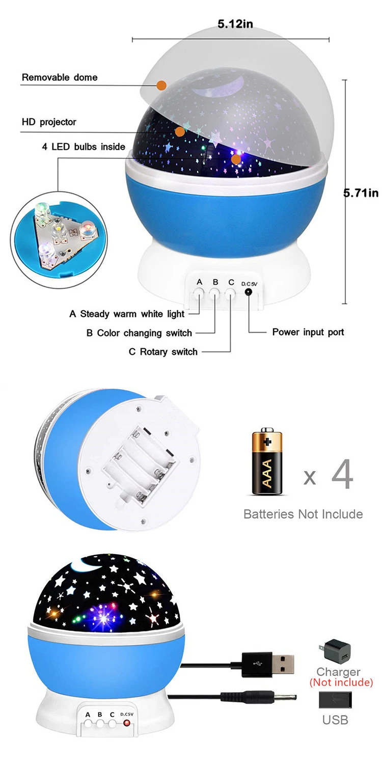 New Rotation Star Projector Night Lights Rotating Star Moon Projection ...