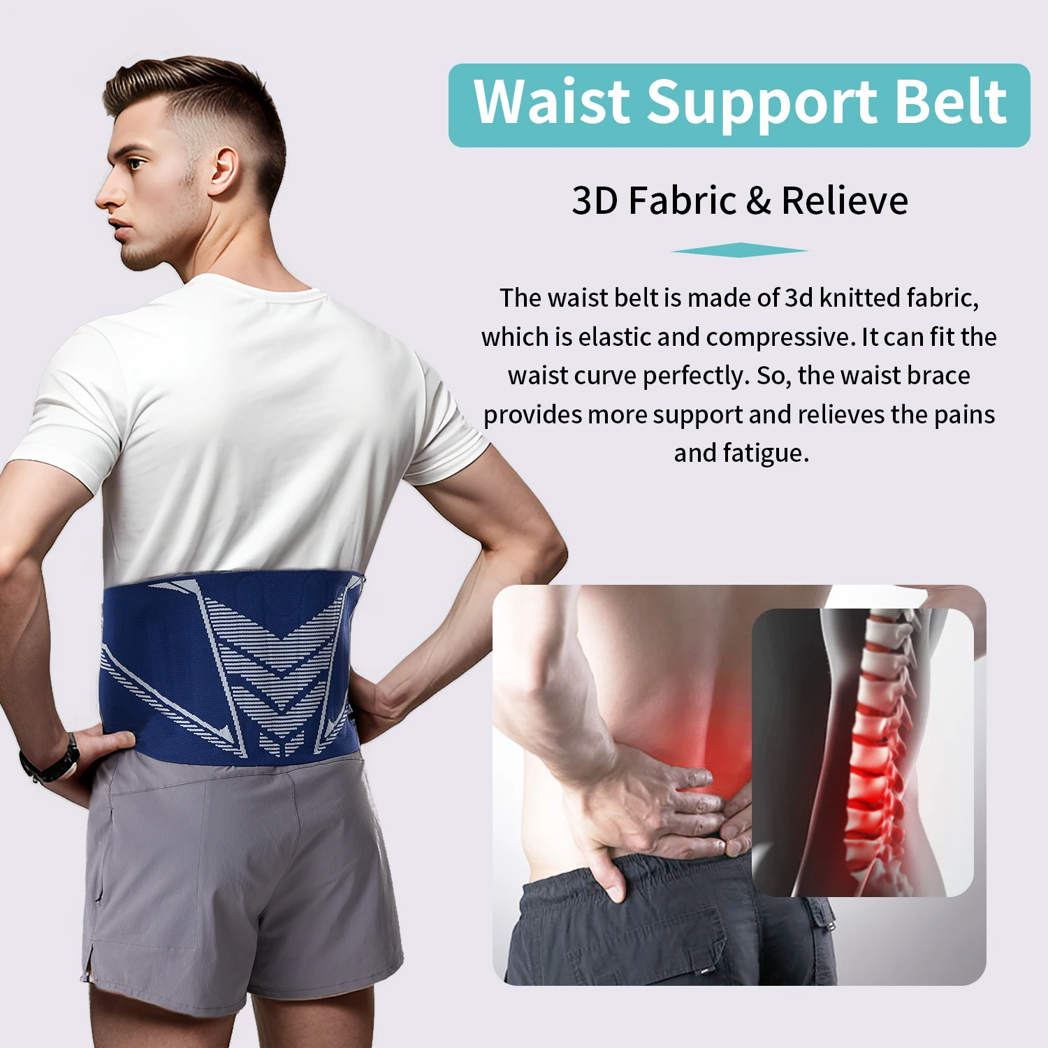 Universal 3d Knit Lumbar Support Supporter Back Brace Waist Support ...