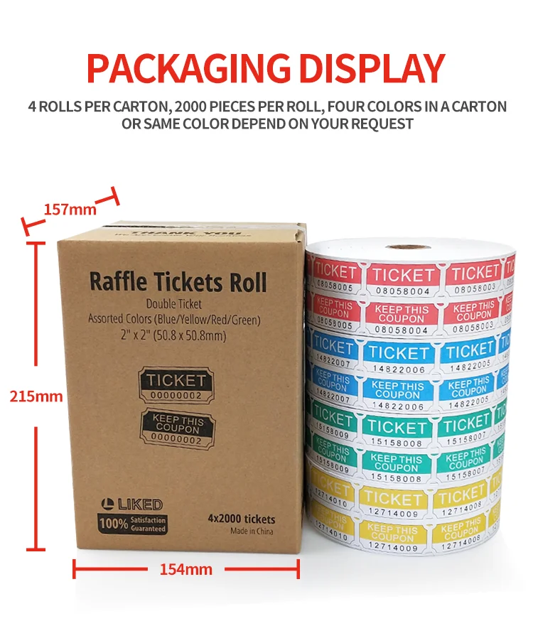 2" X 2" Double Raffle Ticket Roll - 2000 Tickets Customizable