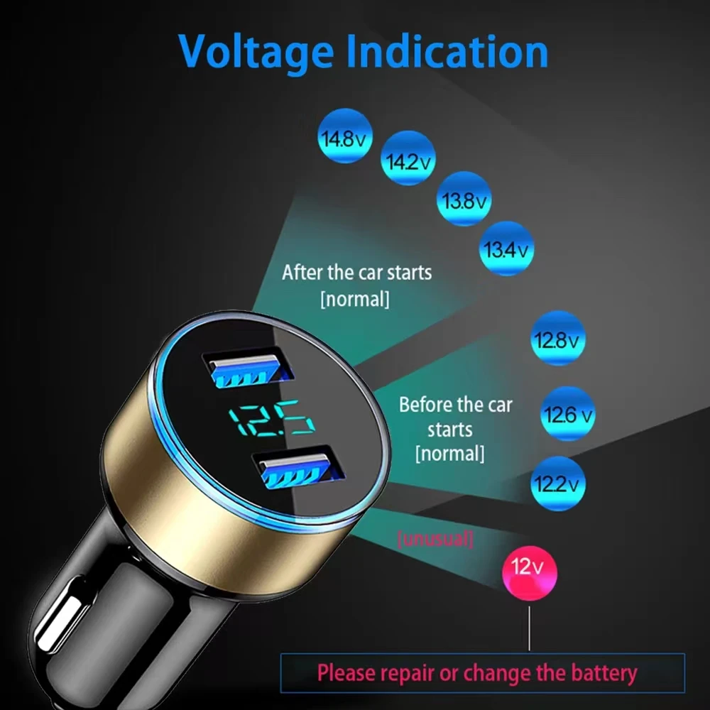 Universal 12V-24V Fast Dual USB Car Charger Adapter LED Display 5V 3.1A ...