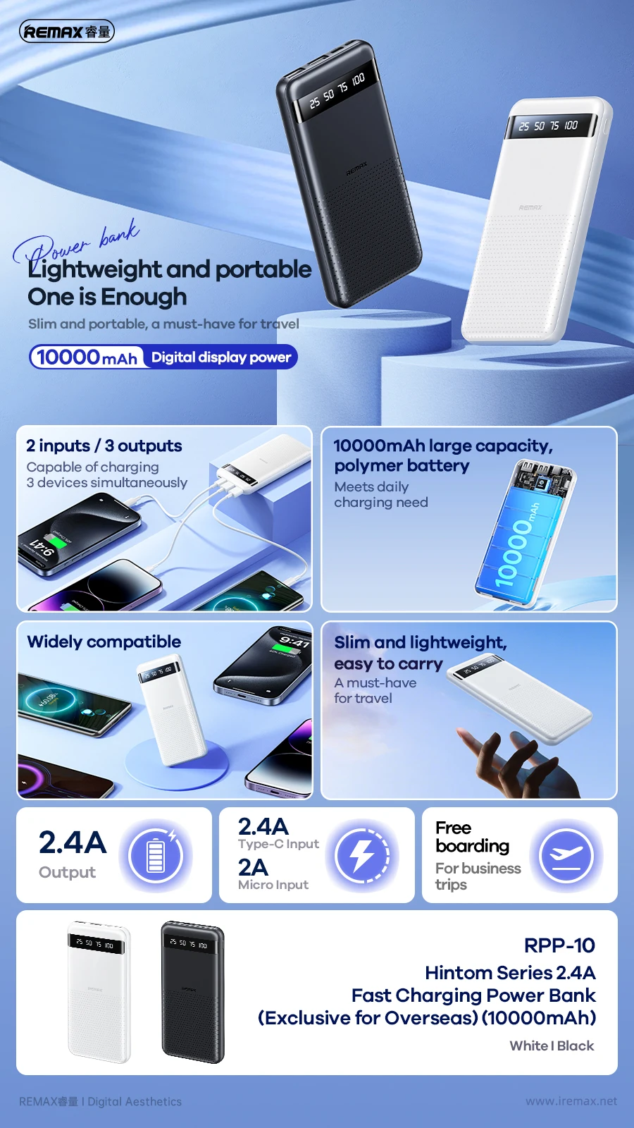 Remax Amzo Power Bank - 10000mah Fast Charging Portable Battery