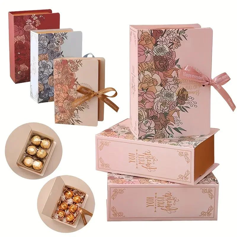 Pink Magnetic Paper Cookie Candy Packaging Box with Bow Tie
