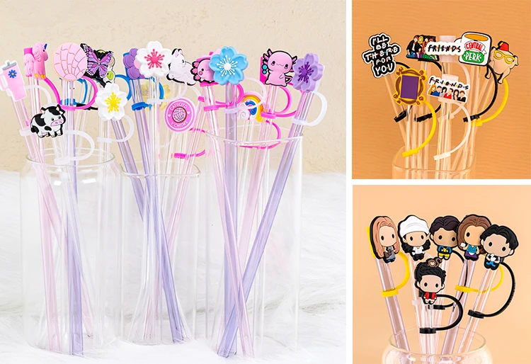 Kawaii Capibara Straw Covers Silicone Eating Watermelon Donuts Drinking ...