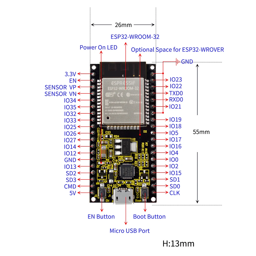 Keyestudio for ESP32 W-ROOM Core Board - Arduino Development
