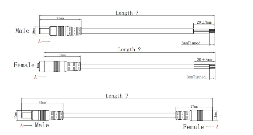 24v 12v Male Female Barrel Plug Adapter Jack Socket Connector Dc Power ...