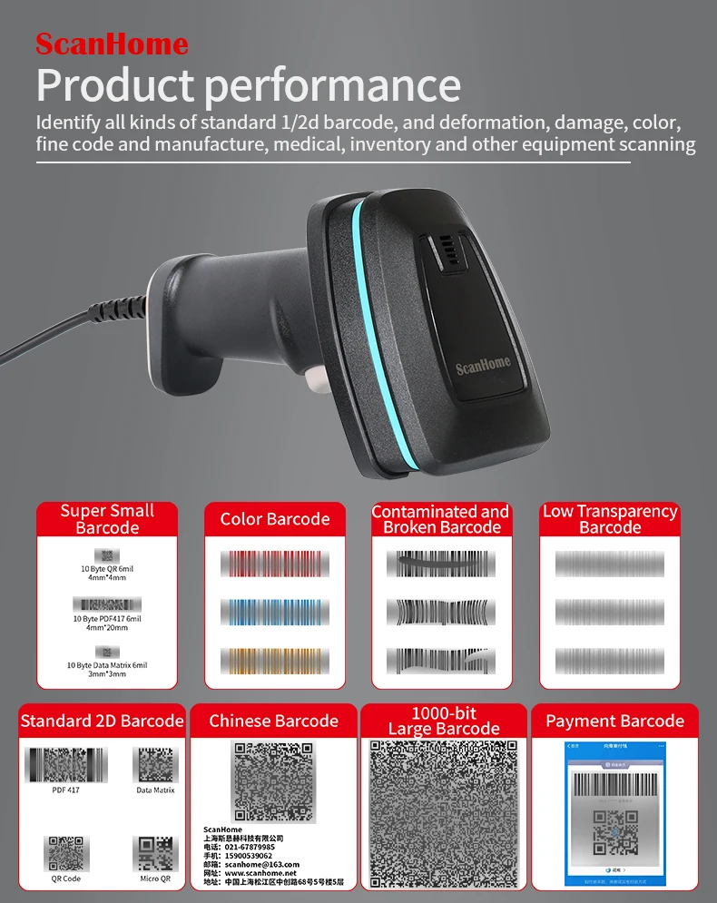 ScanHome Handheld Barcode Scanner BarCode Readerr 1D/2D QR PDF417DPM ...