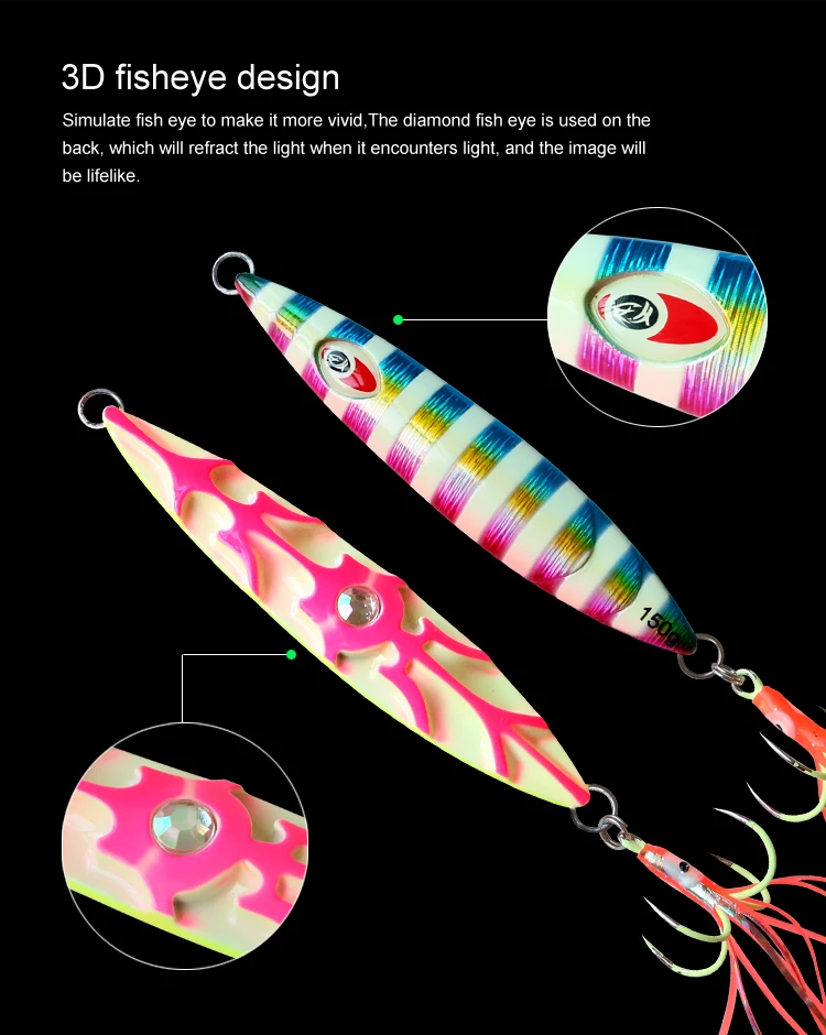 Wholesale Artificial 60g 80g 100g 120g 150g Luminous Sinking Saltwater Jig Metal Trolling ...