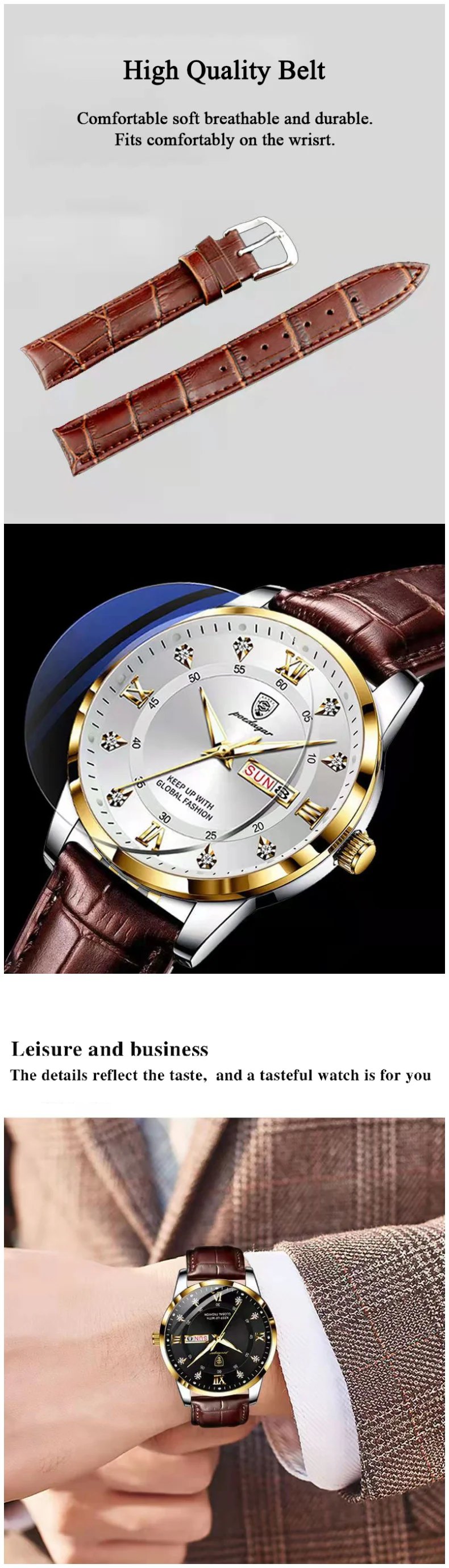 POEDAGAR 836 Men's Fashion Quartz Watch - Luxury & Waterproof