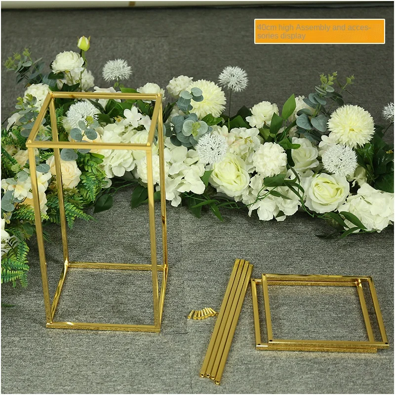 Gold Rectangular Metal Geometric Flower Stand for Weddings