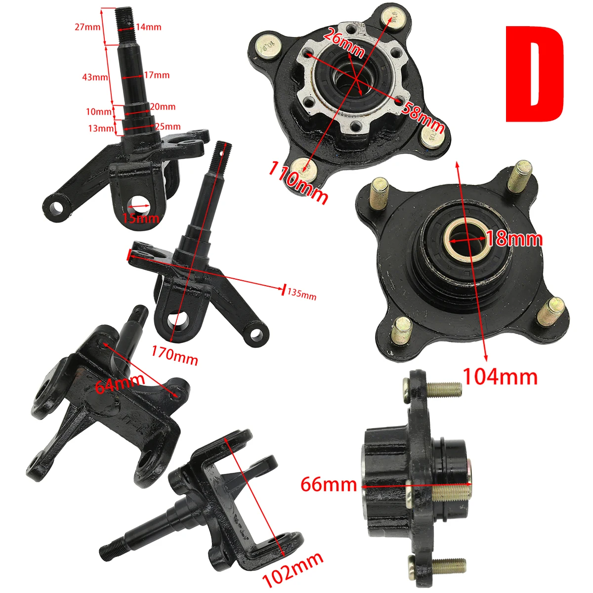 1SET Steering Strut Knuckle Spindles Fit For China ATV50cc 70cc 90cc ...