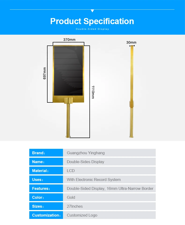 27-Inch Double Side Ultra-Thin LCD Roulette Monitor for Casinos ...