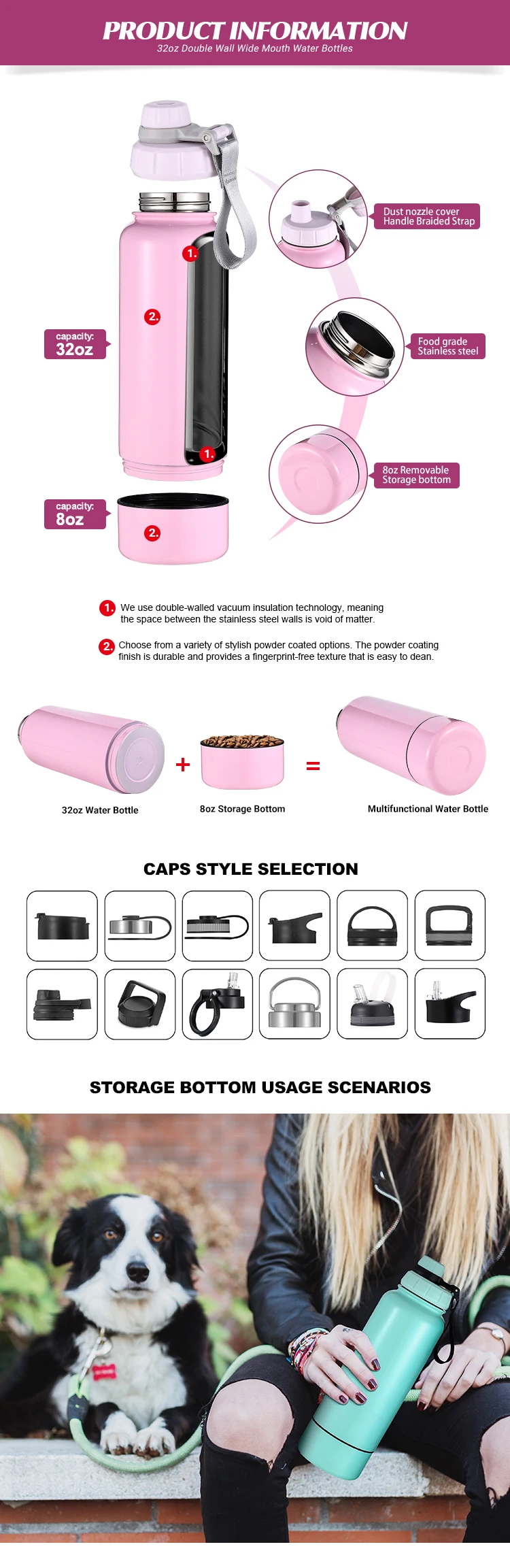 Everich 18/8 Stainless Steel Odm Oem Sports Insulated Water Bottles With Pet Food Compartment ...