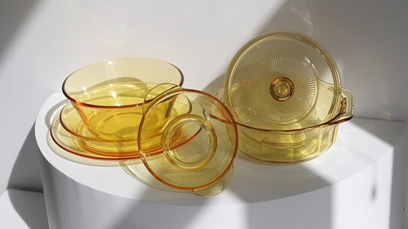 Coloured Clear Pyrex All Glass Dinnerware Set - Eco-friendly
