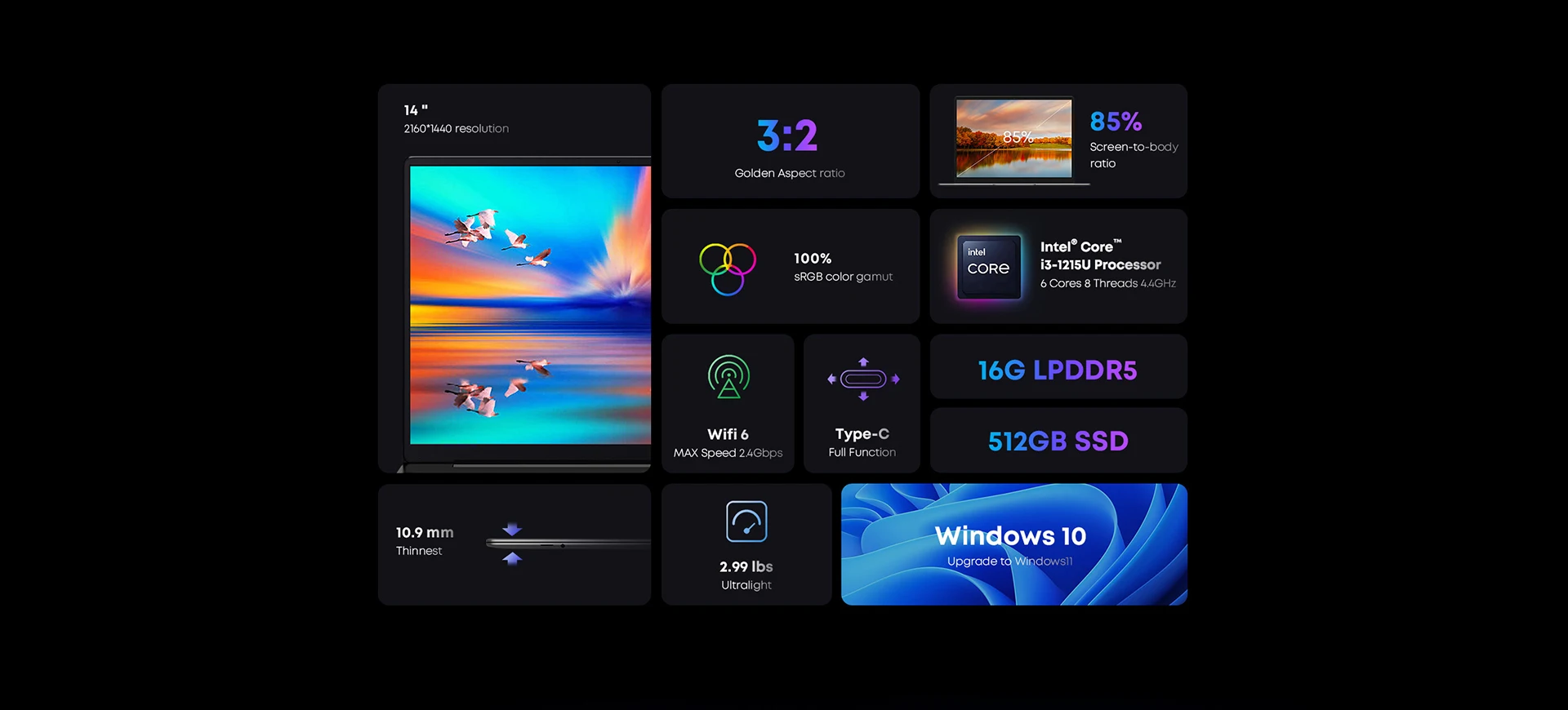 CHUWI Corebook X Laptops - Intel Core I5, 8GB RAM, 512GB SSD