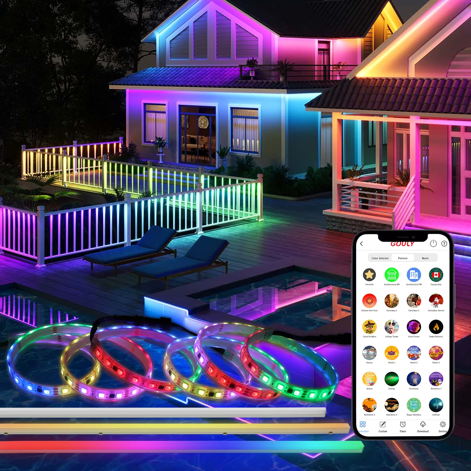 Gouly Odm/oem Rgb Ic Led Strip 5v 12v 24v 10m Music Sound Control Rgb ...