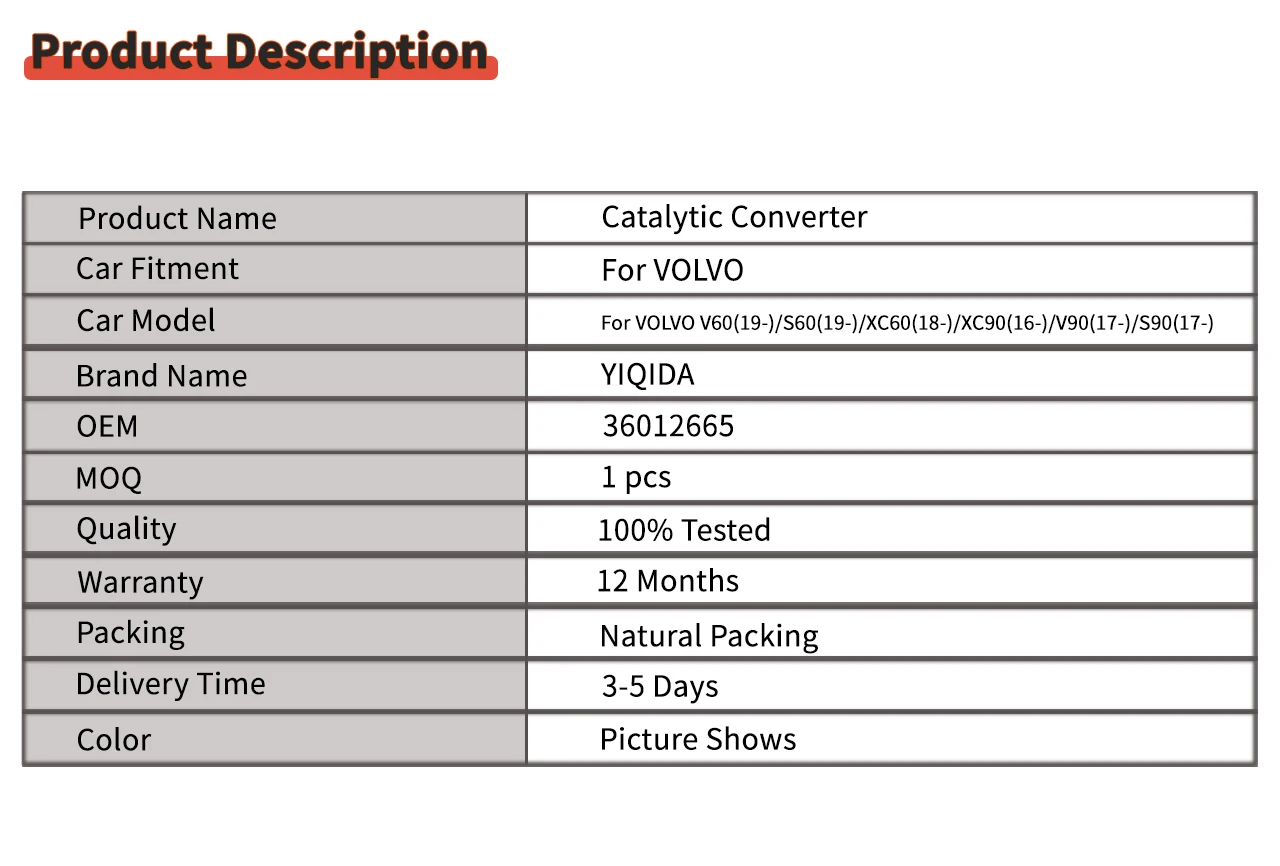 YIQIDA Catalytic Converter for Volvo XC90 XC60 S90 V90