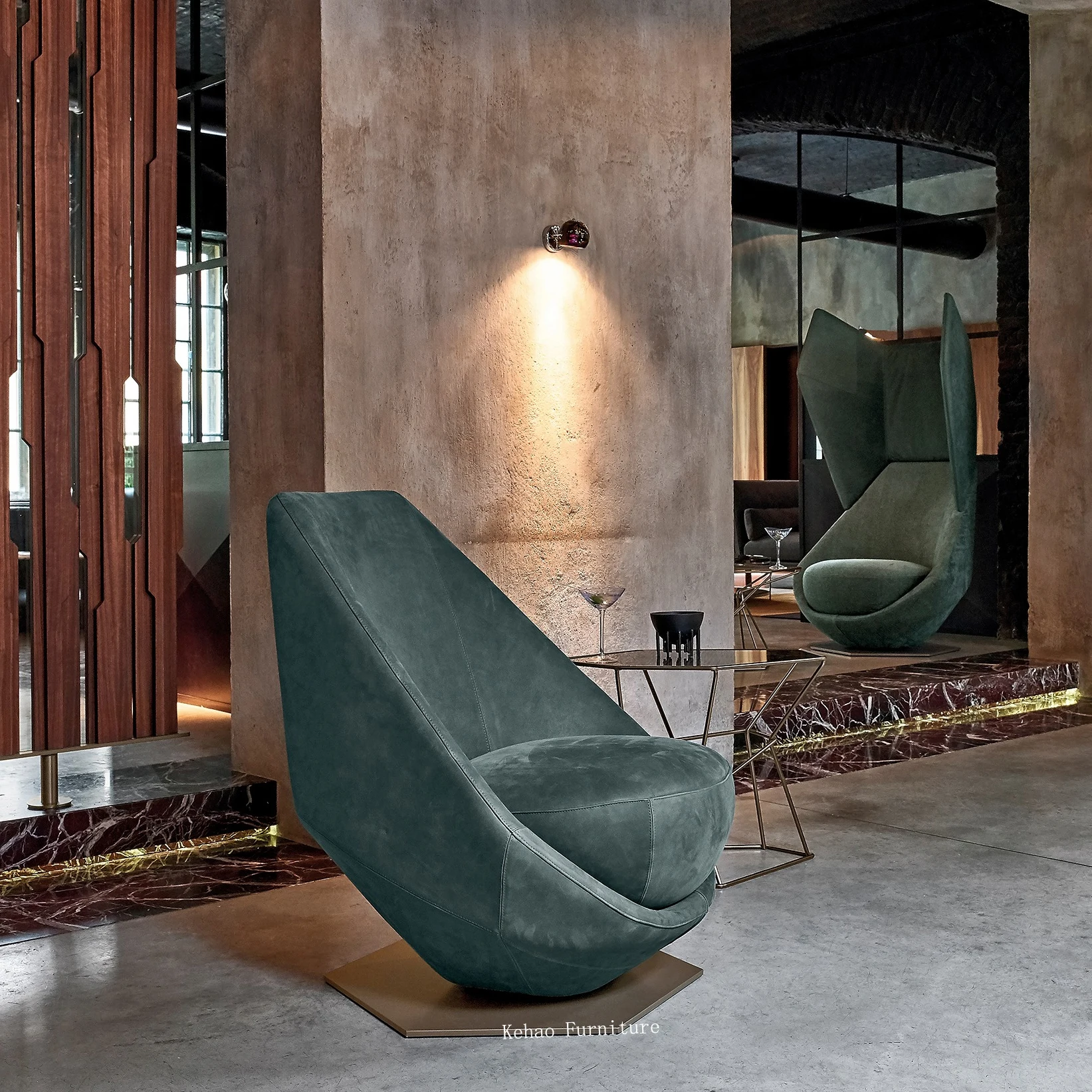 Modern High Back Wing Chair With Armrest Metal Steel Legs Leather ...