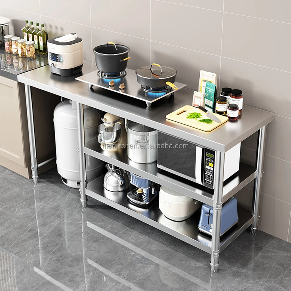 Stainless Steel Kitchen Workbench Inox Worktable with Open Base for Gas ...