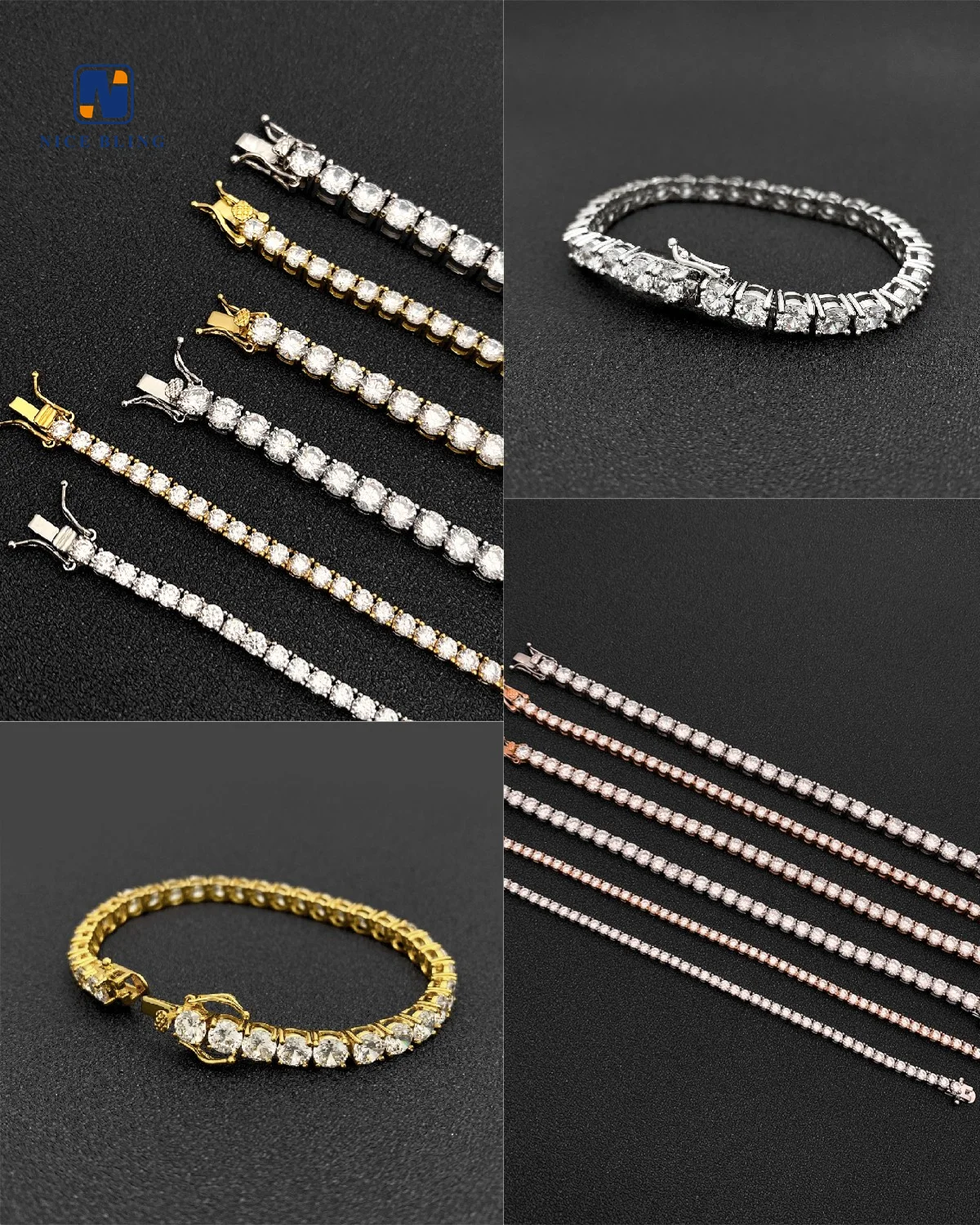 7 Colorful Blue Iced Out Tennis Chain Bling VVSmoissanite Diamond 4mm ...