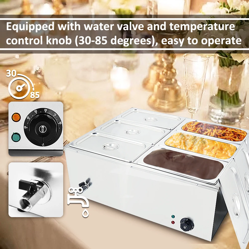2025 Bain Marie Electric Food Warmer Stainless Steel Buffet Temp ...