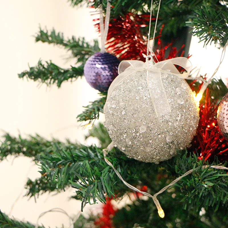 Multicolor Foam Glitter With Spangle Christmas Ball Set Xmas Hanging ...