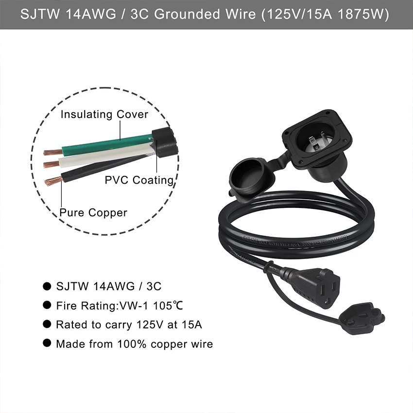 Canada Waterproof Power Us 3 Prong Ac Extension Cable Outdoor Nema 5 ...