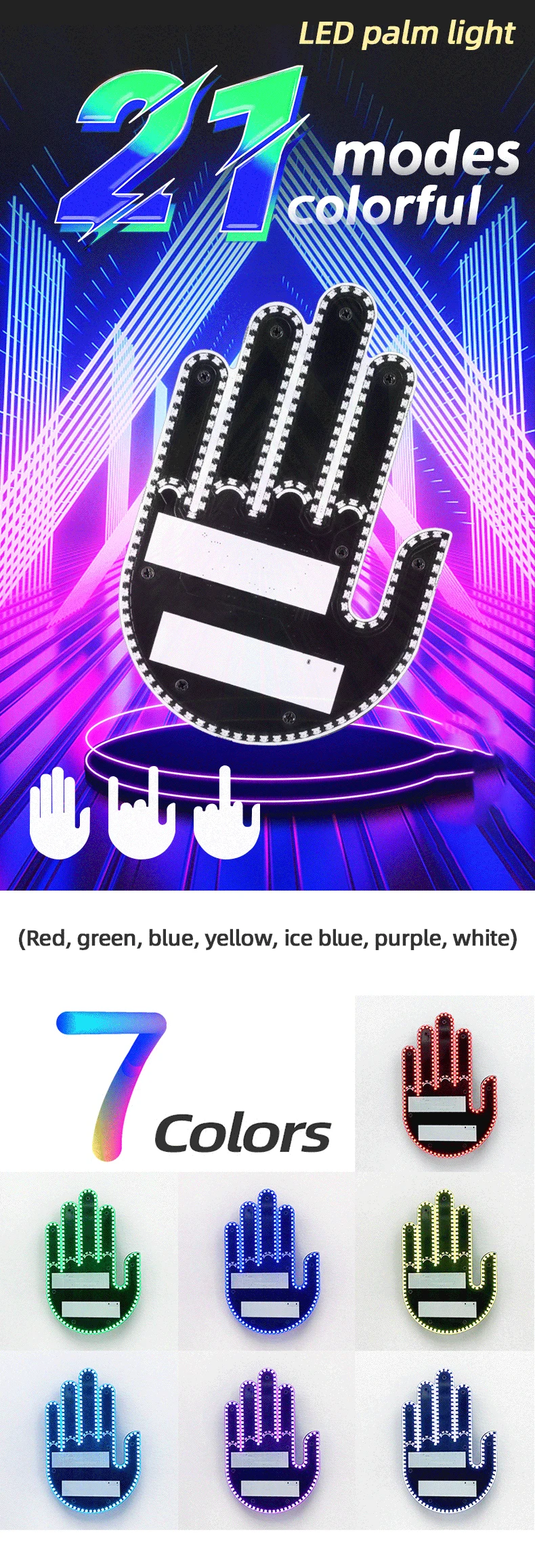 Factory Wholesale Car Exterior Light Rgb Car Finger Led Light Hand Sign ...
