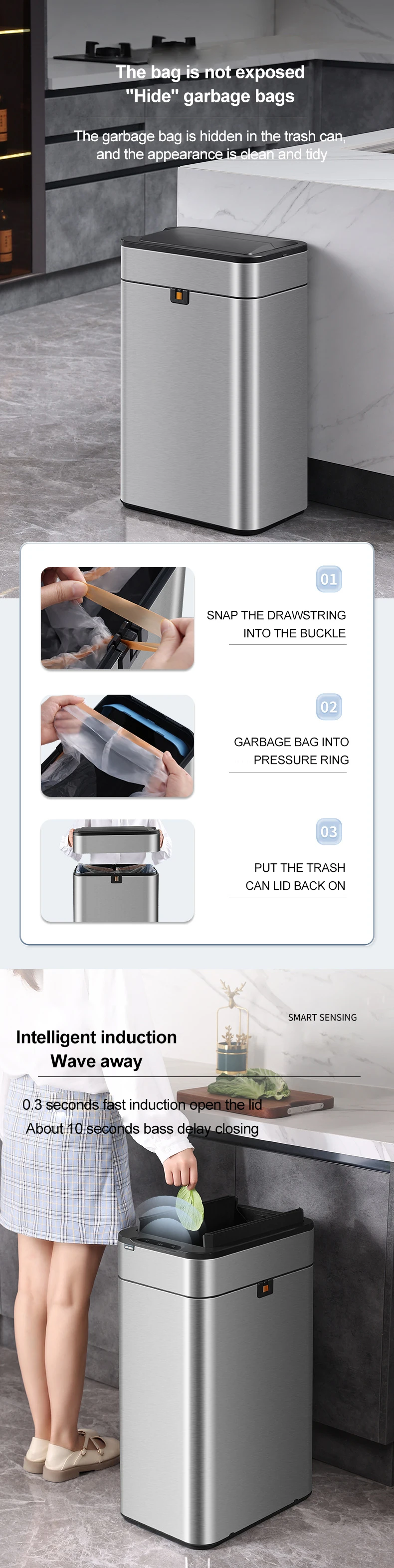 15l 30l Multiple Modes Smart Sensing Automatic Sensor Kitchen Trash Can ...